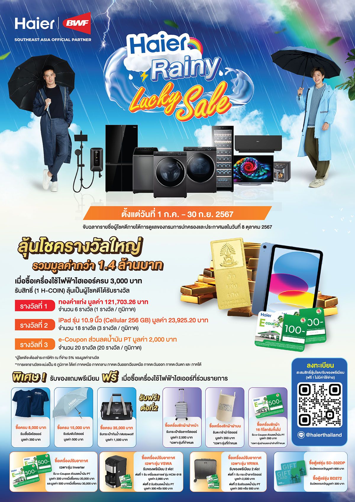 Haier Rainy Lucky Sale ไฮเออร์แจกทุกภาค ลุ้นโชคฉ่ำรับหน้าฝน ทุก ๆ 3,000 บาท รับสิทธิ์ลุ้นโชค ...